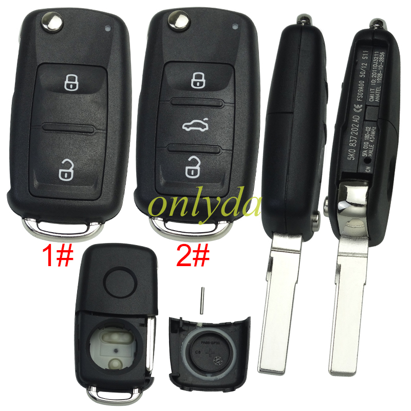 For VW 2/3 button key blank new modile after 2011 with badge ， pls ...