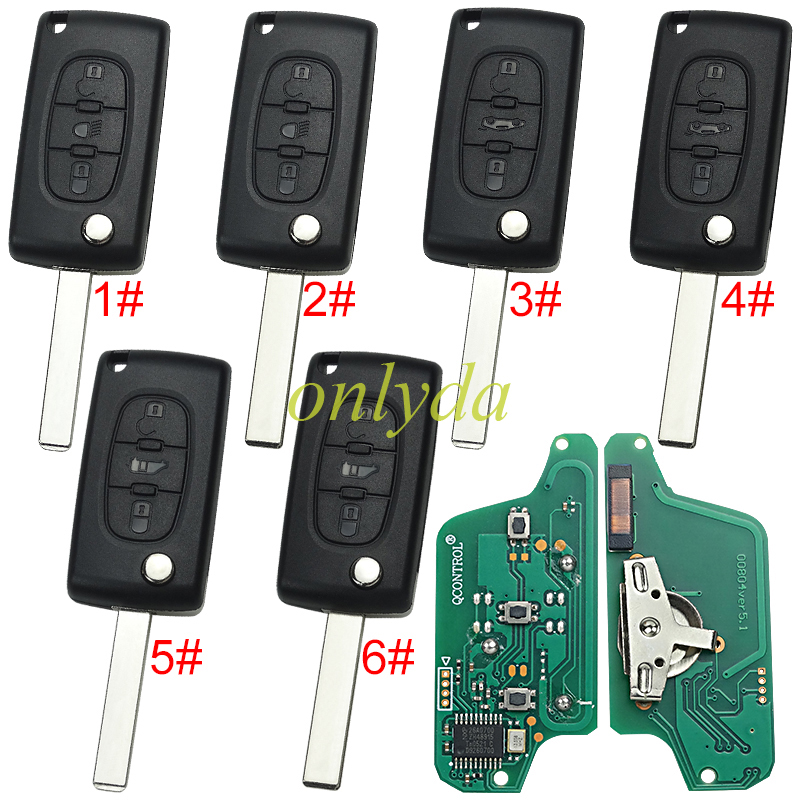 For Citroen 3B Flip Remote Key 433mhz (battery on PCB) FSK model with ...
